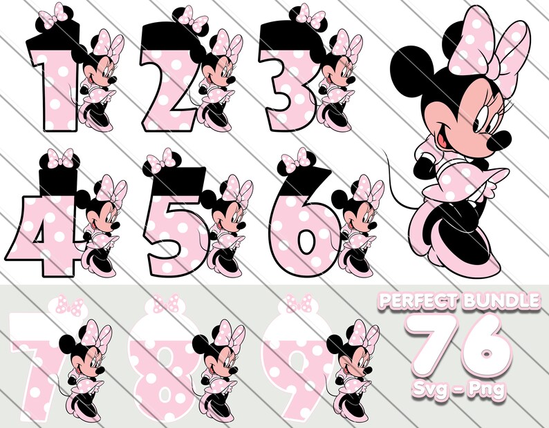 Minnie Mouse Numbers SVG, PNG: Pink Birthday Clipart (digital Download ...
