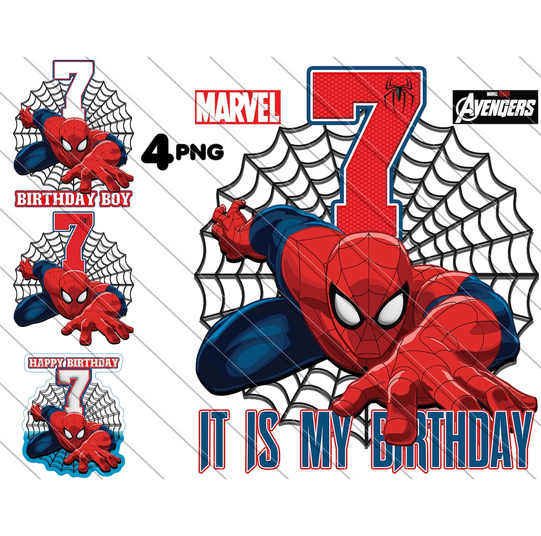 Spiderman 7th Birthday Boy PNG, Spiderman Cake Topper, It's My Birthday ...