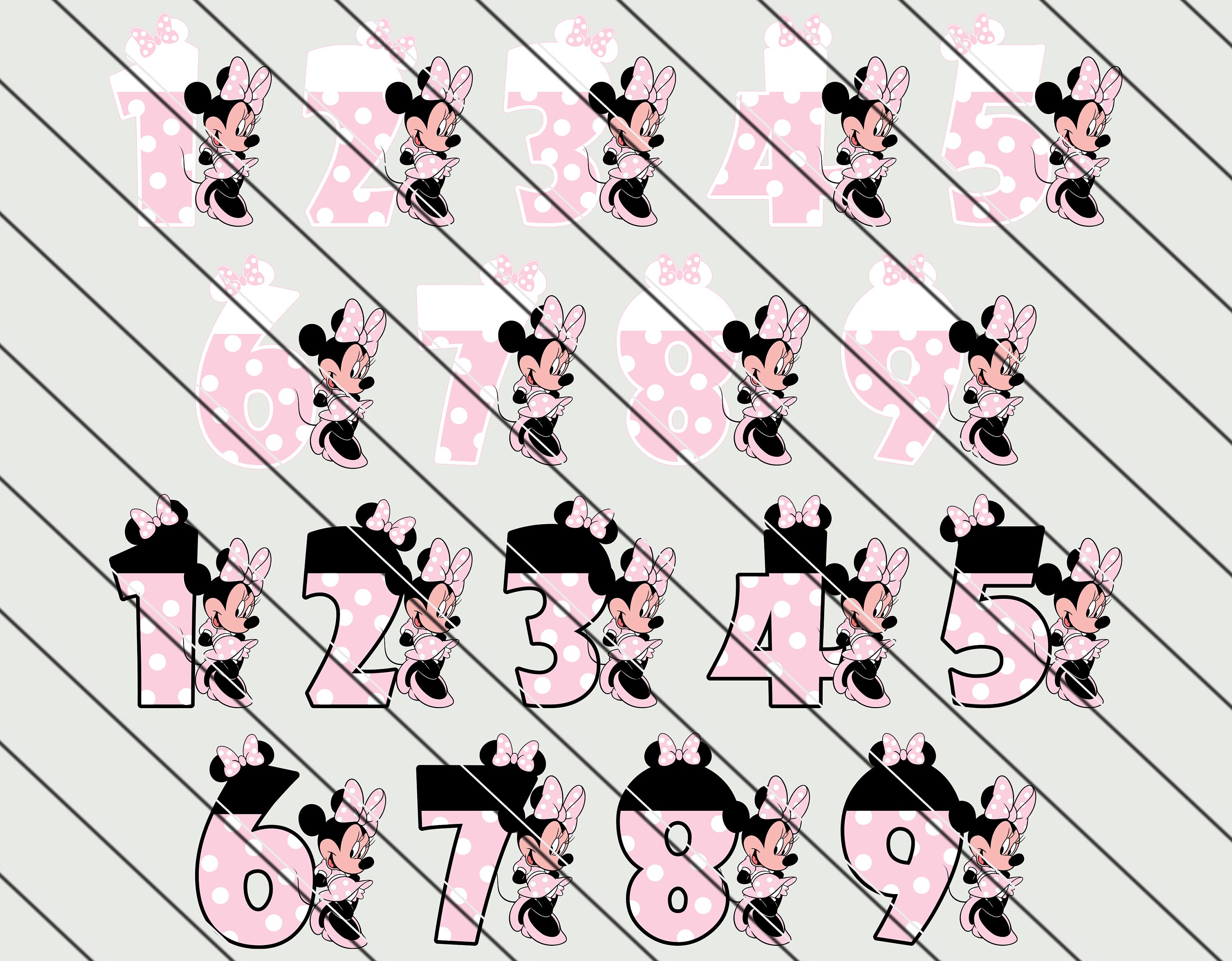 Minnie Mouse Numbers SVG, PNG: Pink Birthday Clipart (digital Download ...