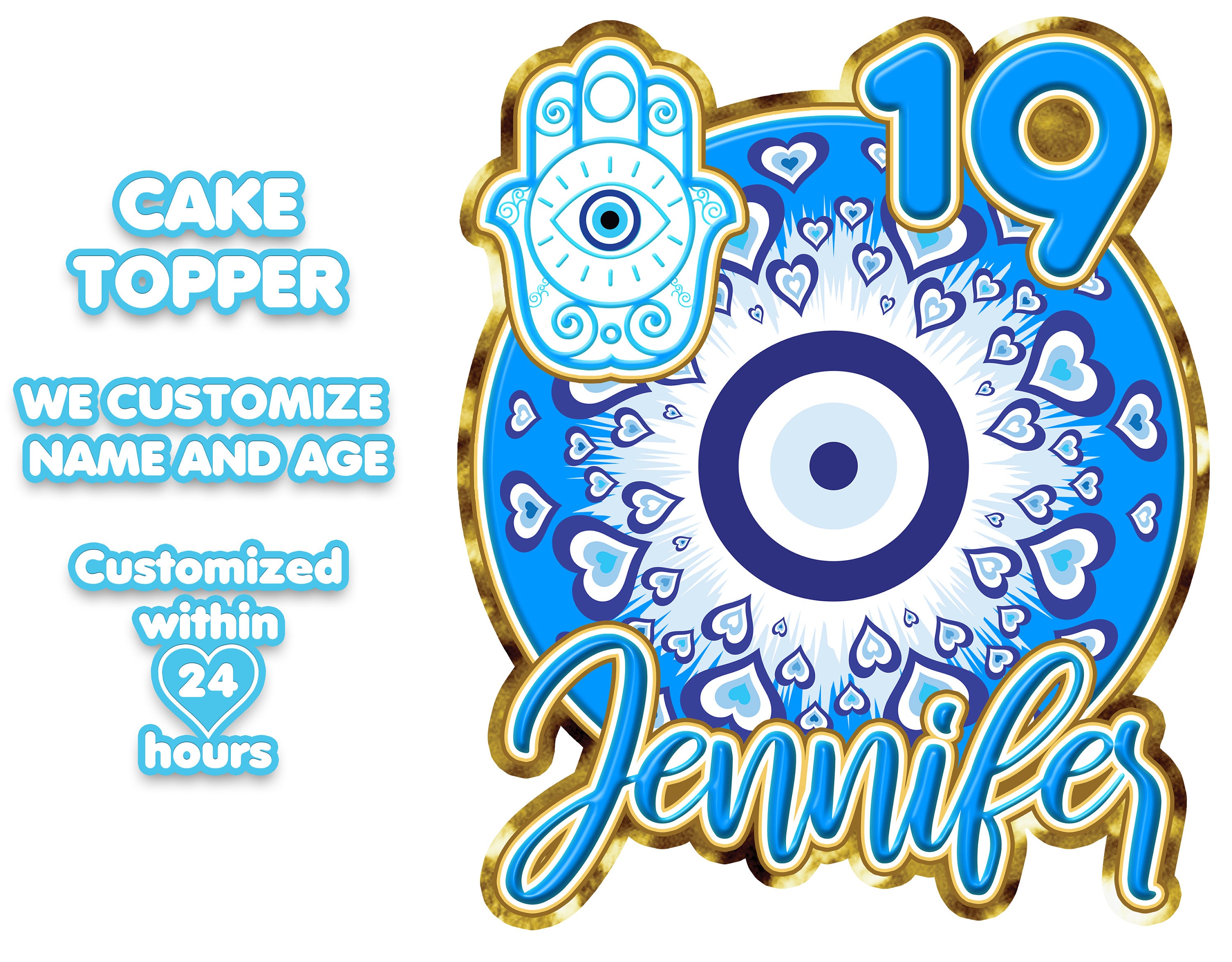 Custom Evil Eye Birthday Cake Topper: Personalized PNG (digital ...