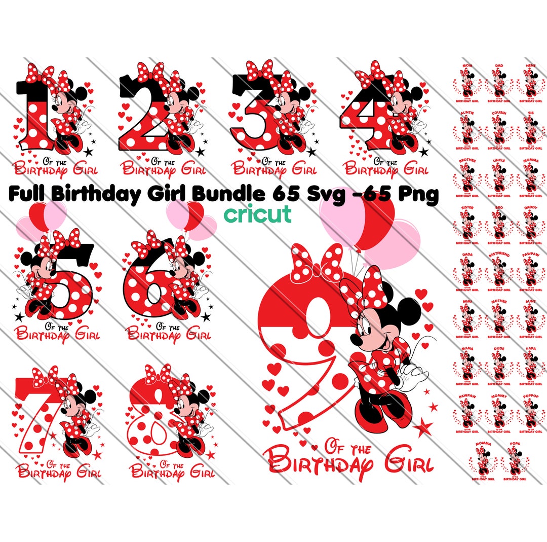 Red Minnie Mouse Svg, Birthday Girl Matching Family Svg, Png Minnie ...