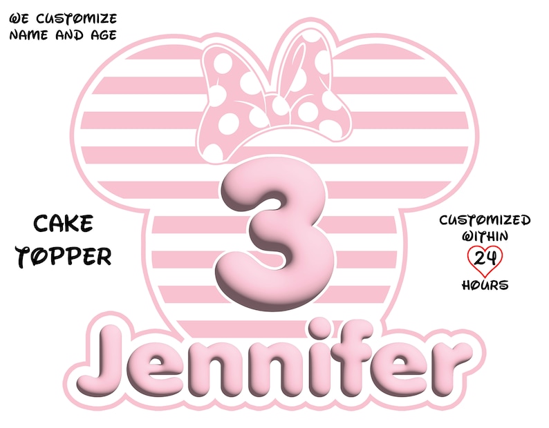Custom Minnie Mouse Cake Topper Pink Minnie Mouse Printable - Etsy