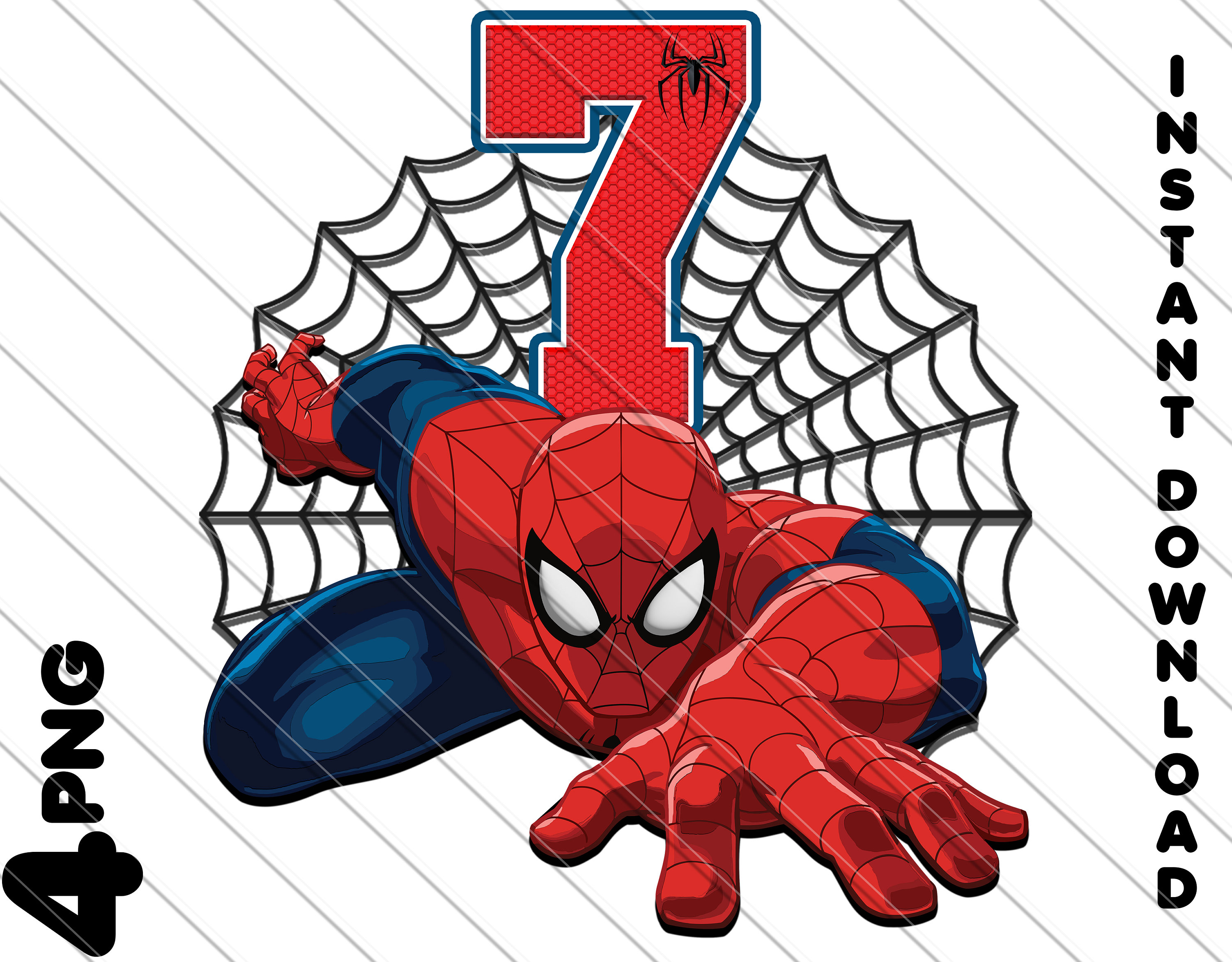 Spiderman 7th Birthday Boy PNG: Cake Topper , Party Decor (digital ...