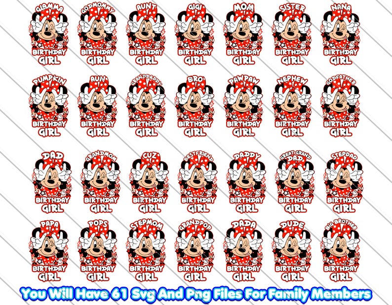 Red Minnie Birthday Girl Family SVG PNG Bundle | Matching Family Shirts ...