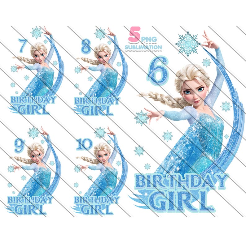 Elsa Birthday Girl PNG Bundle: Frozen Party Design (6-10) (digital ...