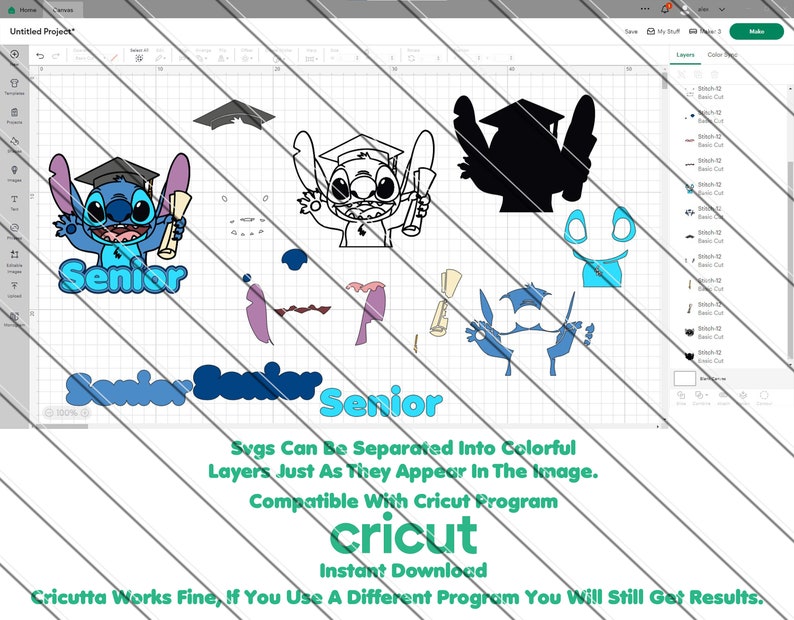 Stitch Graduation SVG PNG Bundle: Class of 2025 - 2026 - 2027 (digital ...