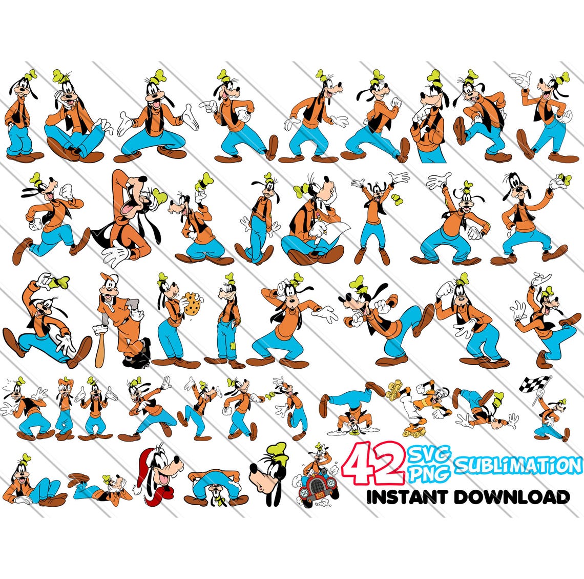 Goofy SVG PNG Bundle | 42 Funny Poses | Disney Cartoon Character ...