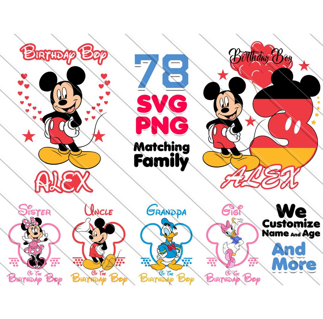 Personalized Mickey Birthday Boy SVG PNG: Matching Family Bundle ...