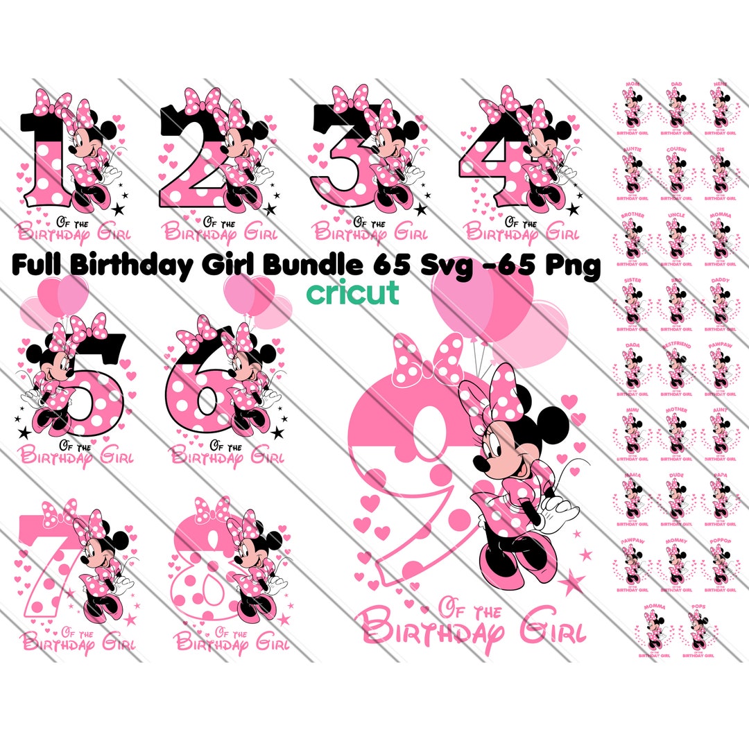Minnie Mouse Birthday Girl SVG Bundle: Matching Family, Family Numbers ...