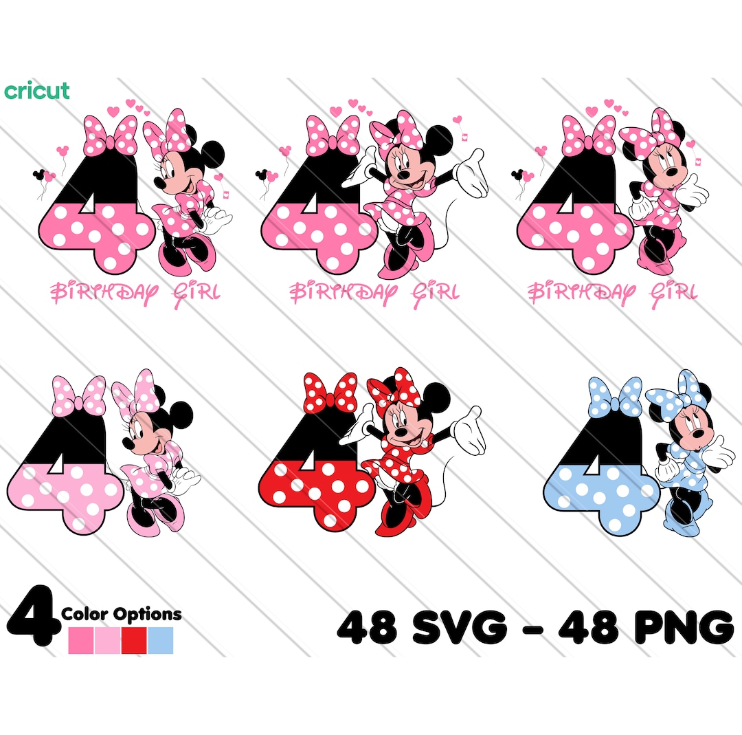 Minnie Mouse 4th Birthday SVG PNG Clipart: Cake Topper, Party Decor ...