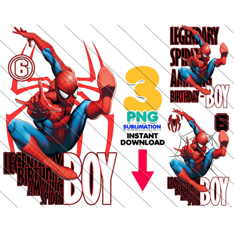 Spider-man 6th Birthday PNG Bundle: Superhero Party Decor (digital ...