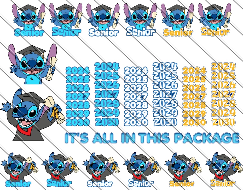 Stitch Graduation SVG PNG Bundle: Class of 2025 - 2026 - 2027 (digital ...