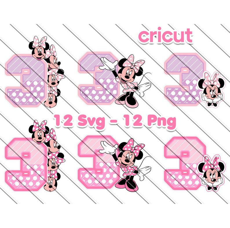 Minnie Mouse 3rd Birthday SVG PNG Clipart: Cricut Printable (digital ...