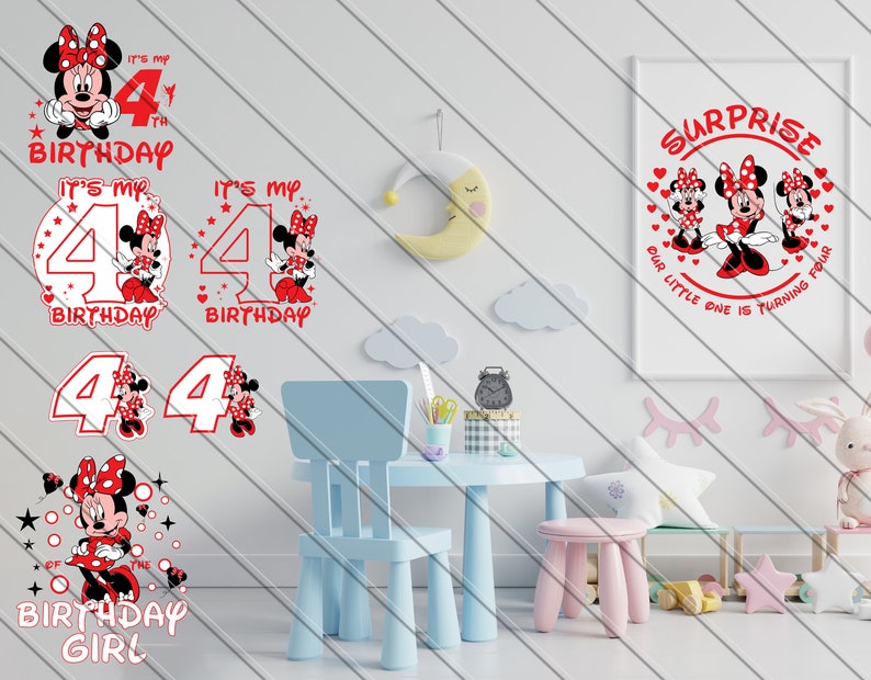 Minnie Mouse 4th Birthday SVG & PNG Designs: Cake Toppers (digital ...