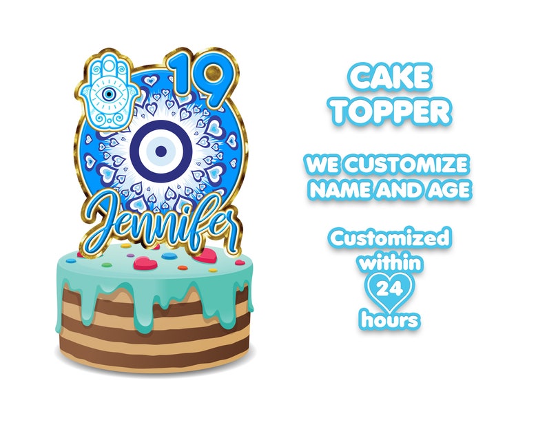 Custom Evil Eye Birthday Cake Topper: Personalized PNG (digital ...