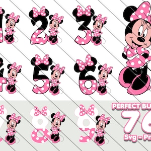 Minnie Mouse Numbers SVG PNG: Pink Birthday Clipart (digital Download ...