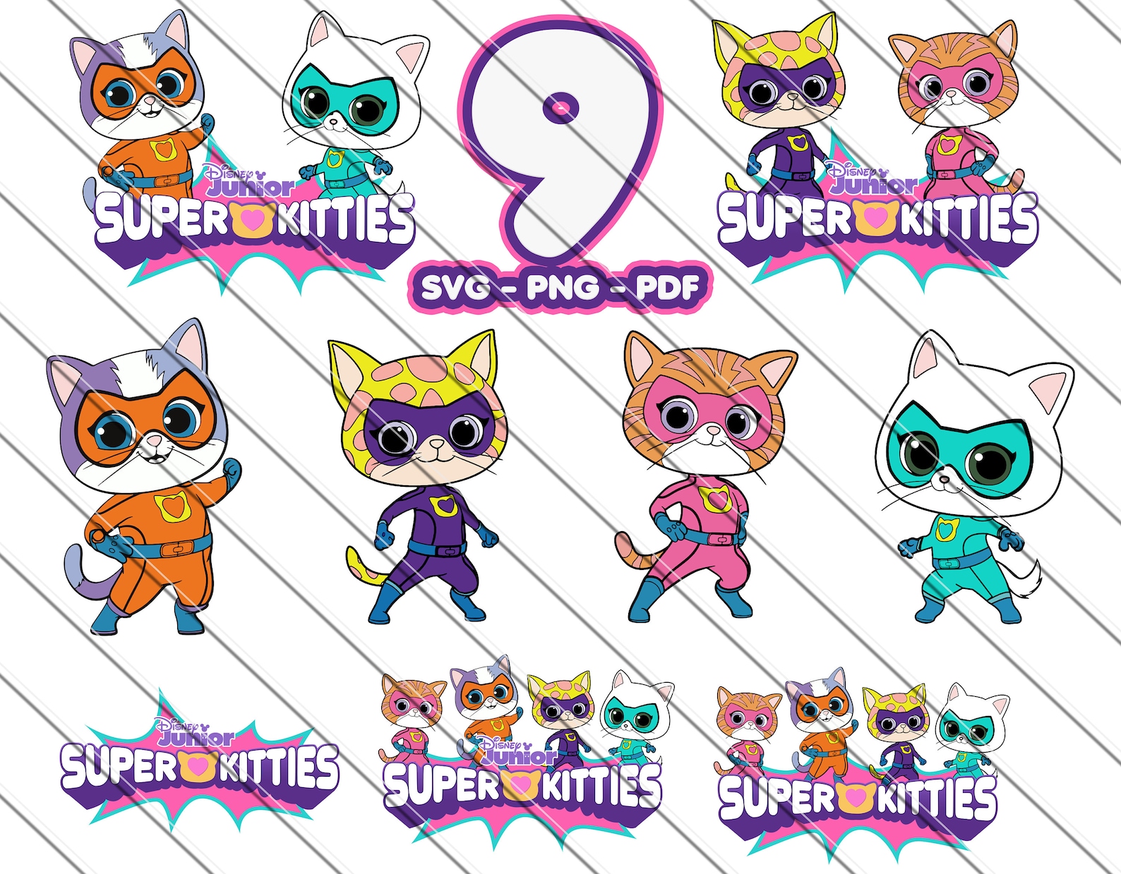 Super Kitties SVG PNG Bundle: Logo, Character Graphics (digital ...