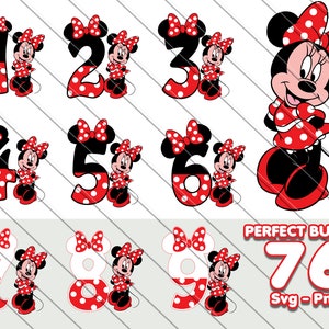 Minnie Mouse Numbers SVG PNG: Red Polka Dot Clipart (digital Download ...
