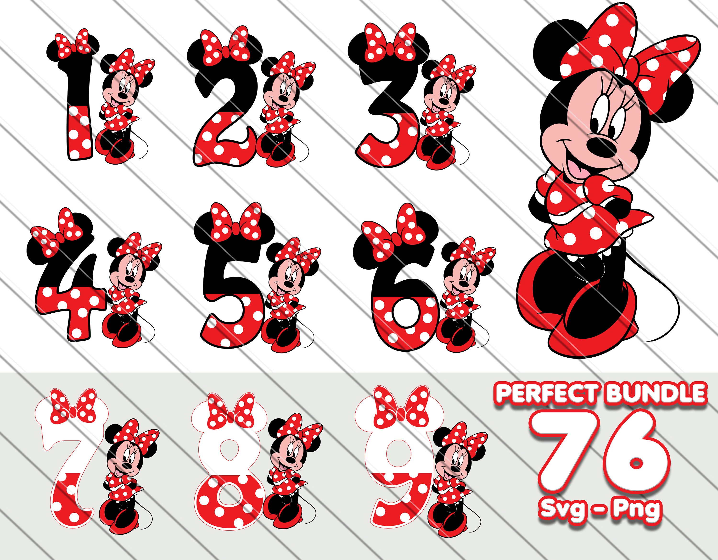 Minnie Mouse Numbers SVG PNG: Red Polka Dot Clipart (digital Download ...