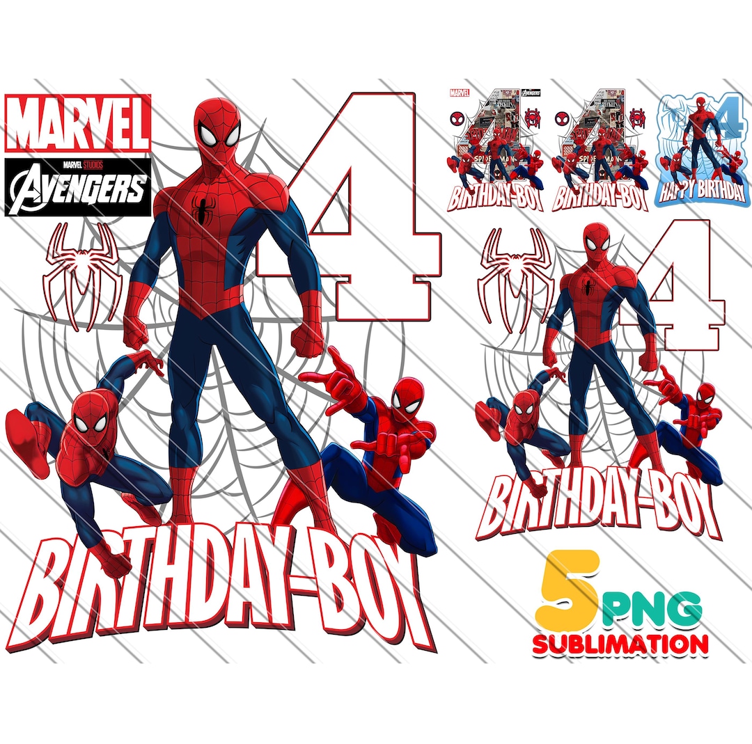 Spiderman 4th Birthday Boy PNG: Cake Topper, Superhero Party Decor ...