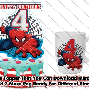 Spiderman 4th Birthday Boy PNG, Spiderman Cake Topper, It's My Birthday ...