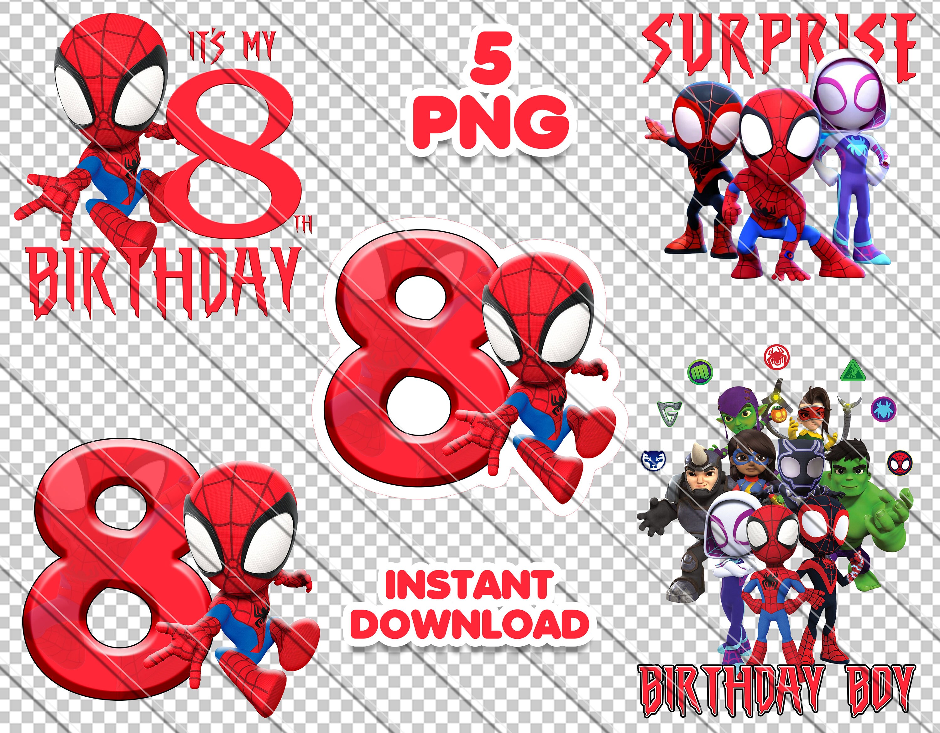 Spiderman Cake Topper 8th Birthday Birthday Boy Png - Etsy