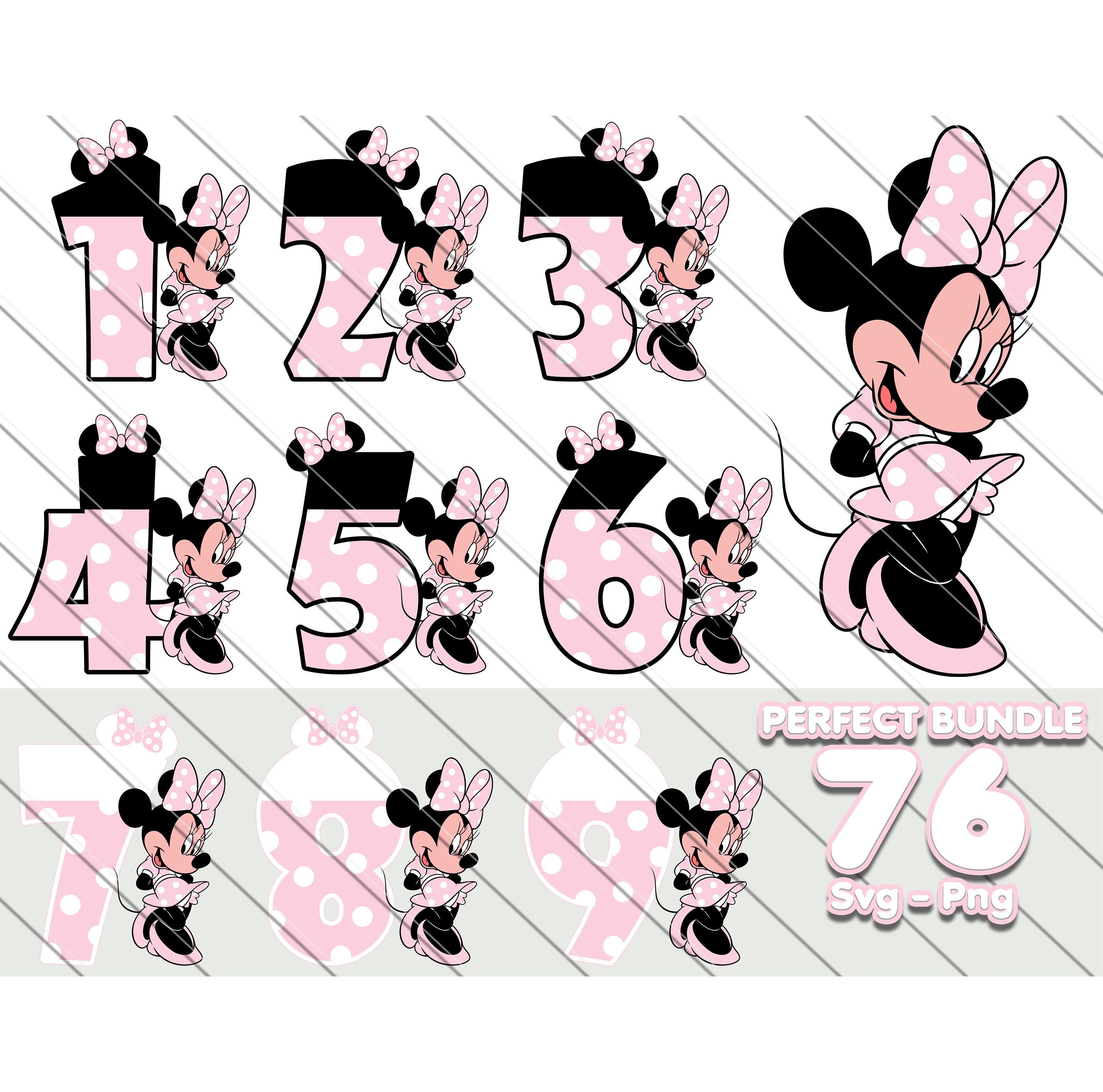 Minnie Mouse Numbers SVG, PNG: Pink Birthday Clipart (digital Download ...