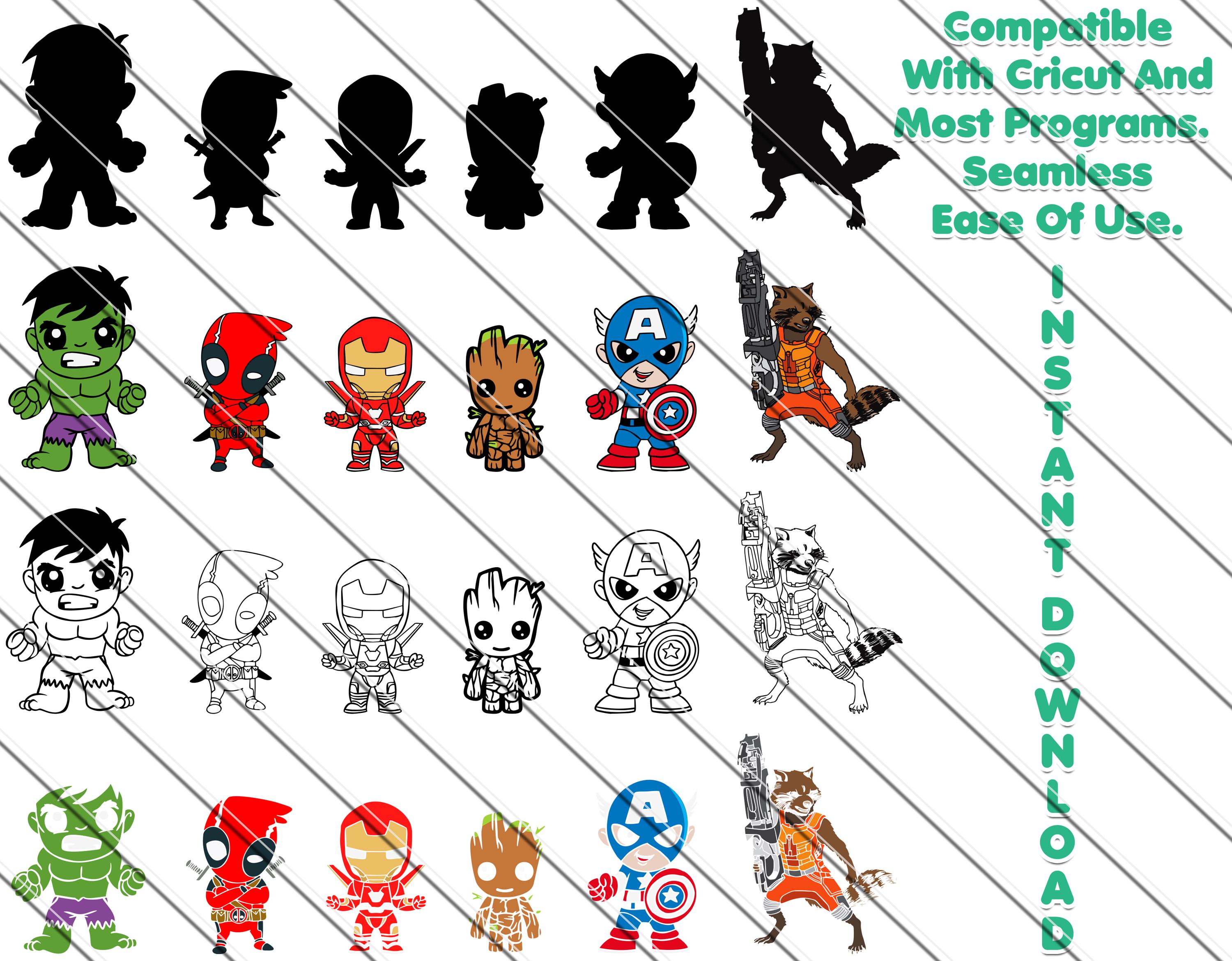 Baby Superheroes Bundle, Groot Svg, Rocket Svg, Iron Man Svg, Hulk Svg ...