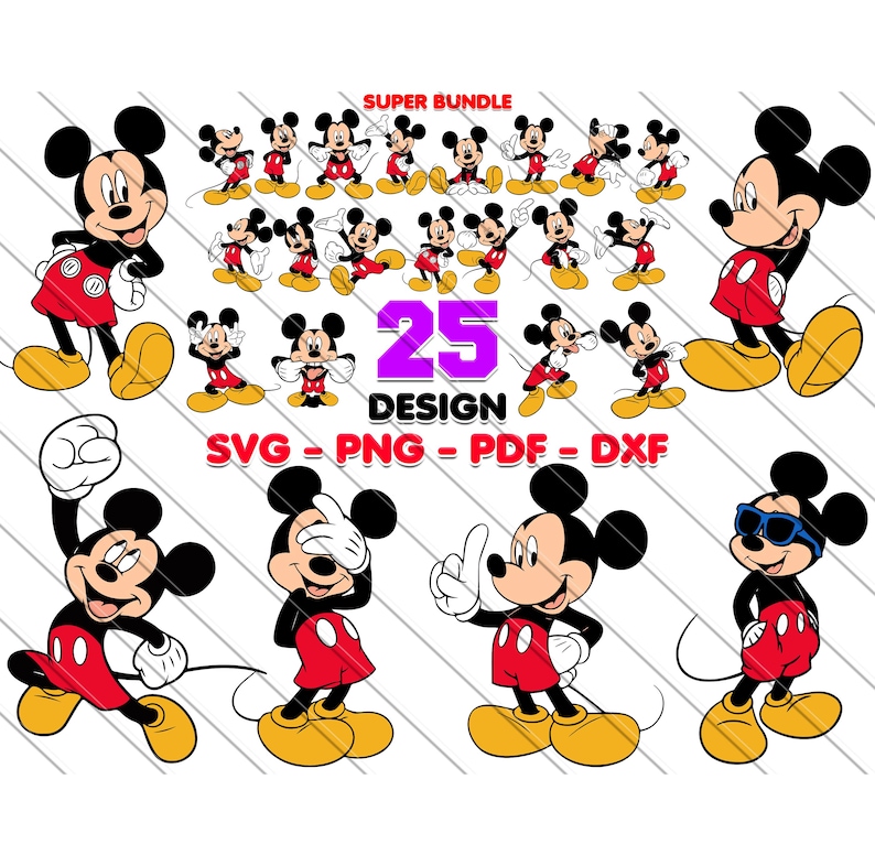 Mickey Bundle, Svg, Png, Pdf, Dxf, 25 Designs, Digital Mickey Mouse ...