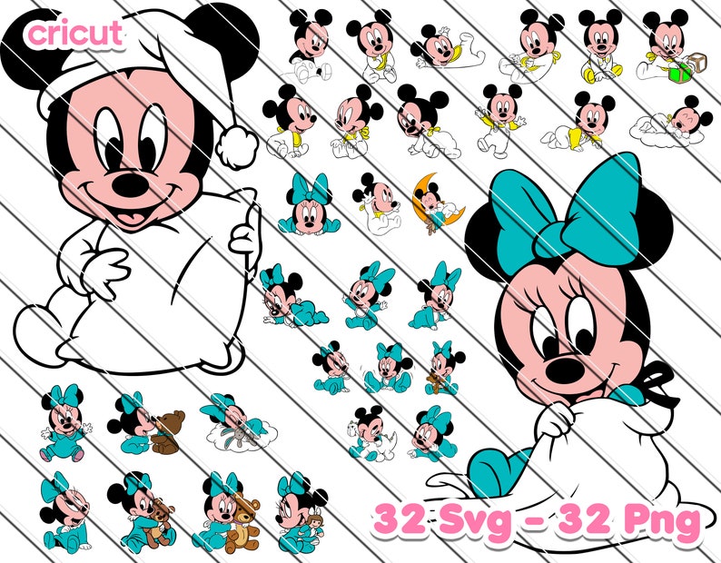 Baby Minnie & Mickey Mouse SVG Bundle: Birthday Party Clip Art (digital ...