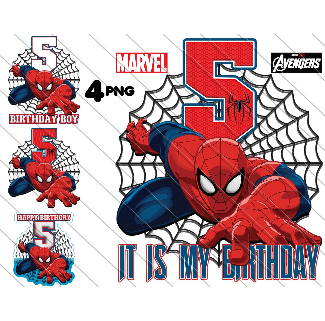 Spiderman 5th Birthday Boy PNG: Cake Topper, Clipart, Party Decor (digital Download) - Etsy