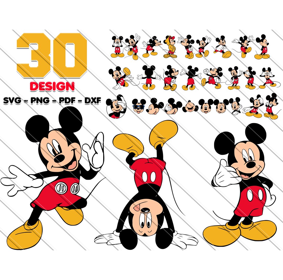 Mickey Mouse Bundle, Svg, Png, Pdf, Dxf, 30 Designs, Digital Mickey ...