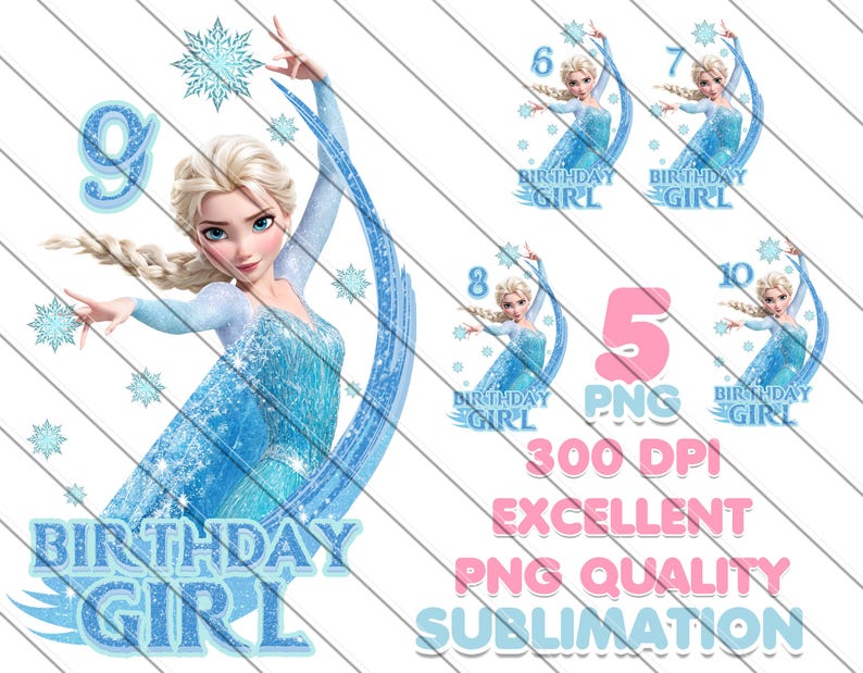 Elsa Birthday Girl PNG Bundle: Frozen Party Design (6-10) (digital ...