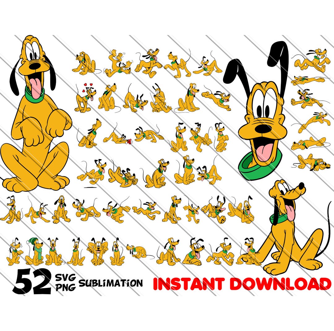 Pluto Dog SVG PNG Bundle | 52 Cute Poses | Digital Download | Cartoon ...