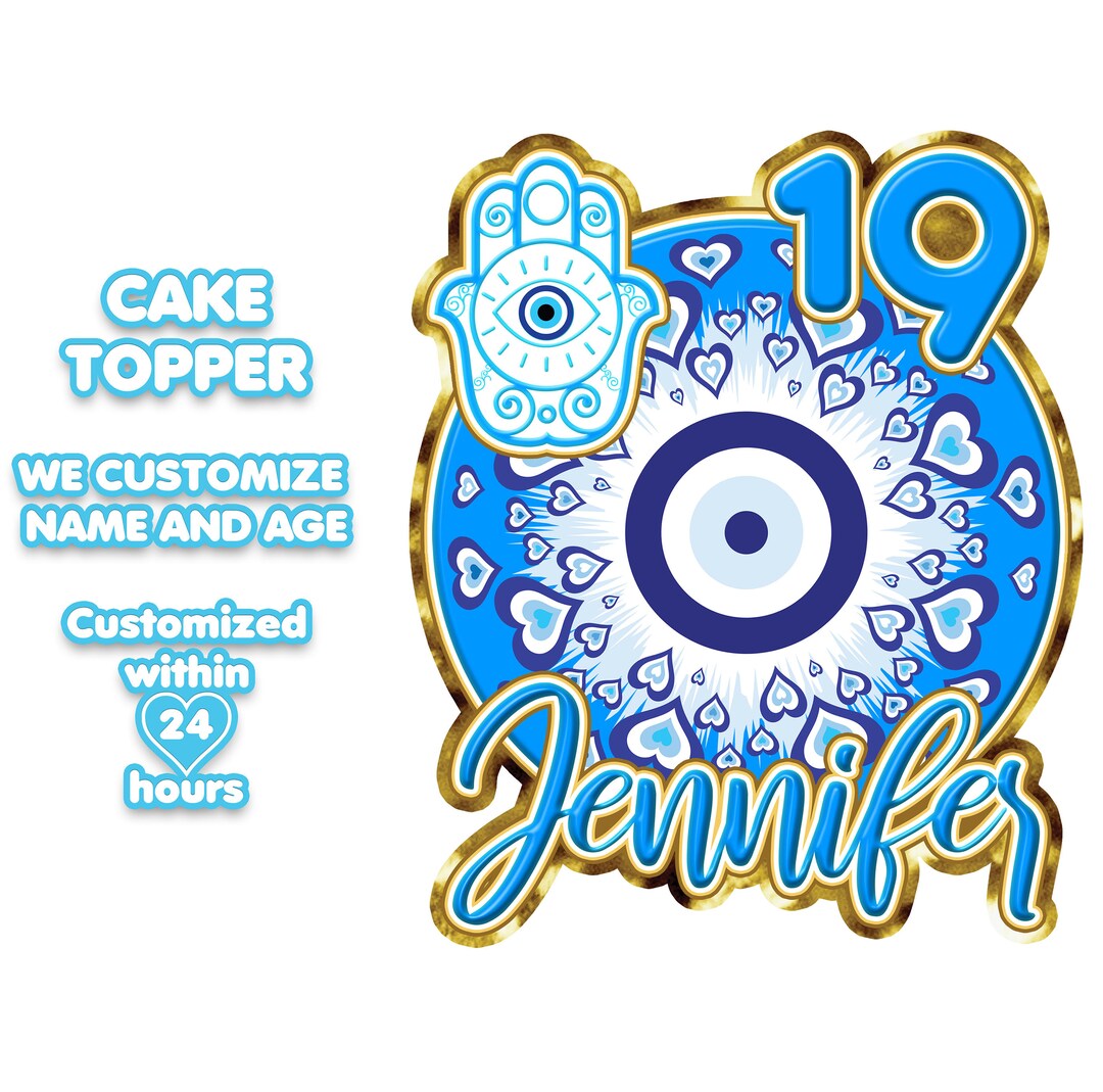 Custom Evil Eye Birthday Cake Topper: Personalized PNG (digital ...