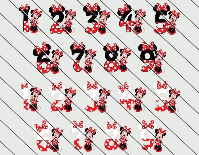 Minnie Mouse Numbers SVG PNG: Red Polka Dot Clipart (digital Download ...