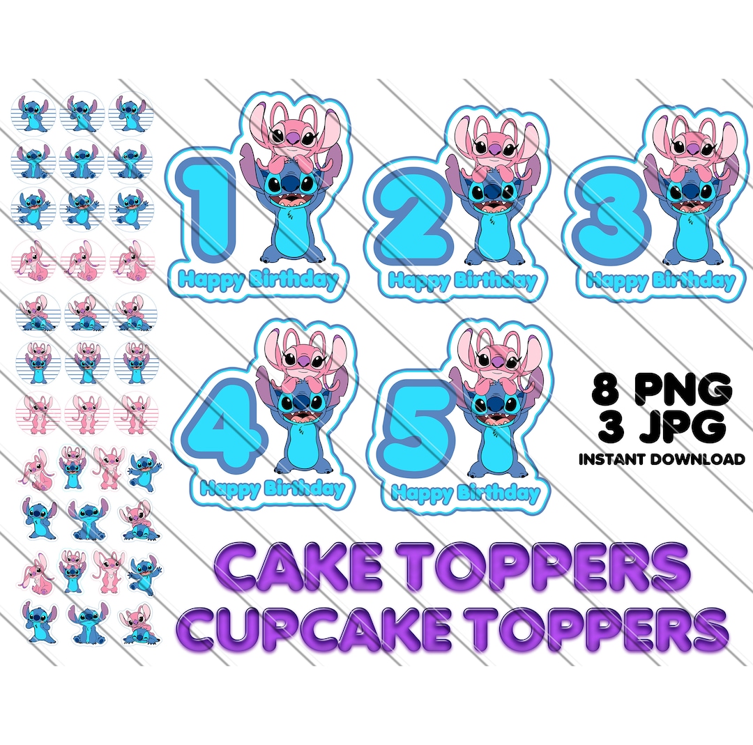Stitch and Angel Cake Topper, Cupcake Toppers, Instant Download ...