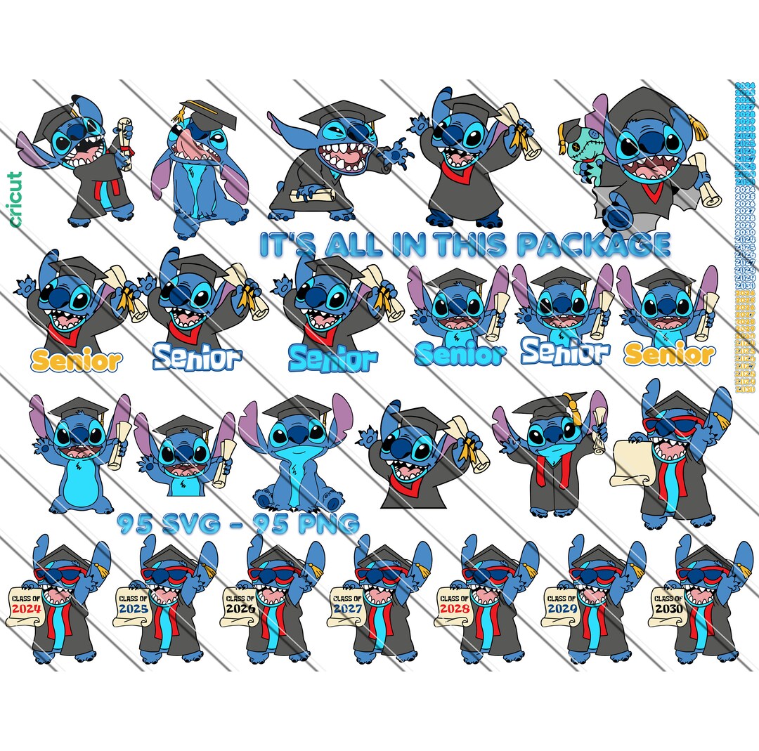 Stitch Graduation SVG PNG Bundle: Class of 2025 - 2026 - 2027 (digital ...