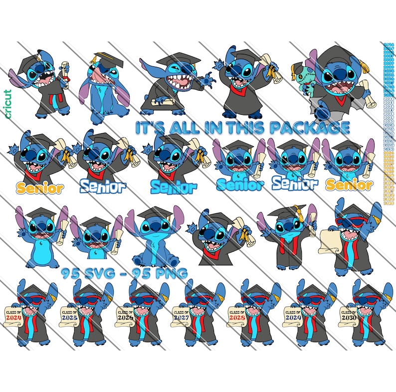 Stitch Graduation SVG PNG Bundle: Class of 2025 - 2026 - 2027 (digital ...