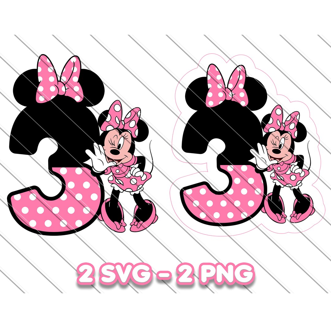 Printable Minnie Mouse 3rd Birthday SVG PNG, Cake Topper (digital ...