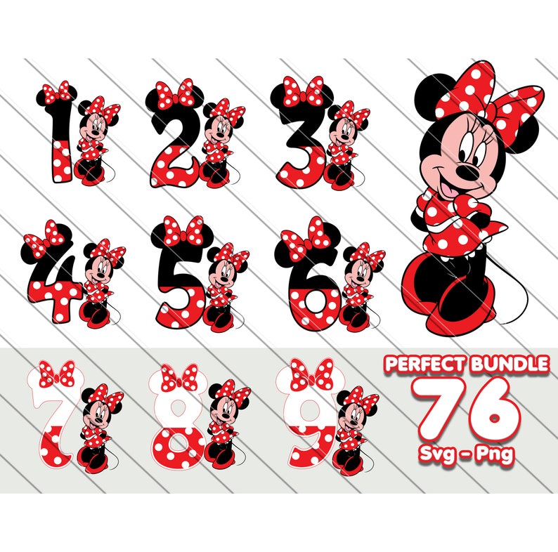 Minnie Mouse Numbers SVG PNG: Red Polka Dot Clipart (digital Download ...