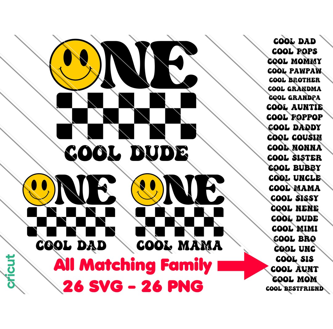 One Cool Dude Matching Family Birthday, Svg,png, 1st Birthday, Smiley ...