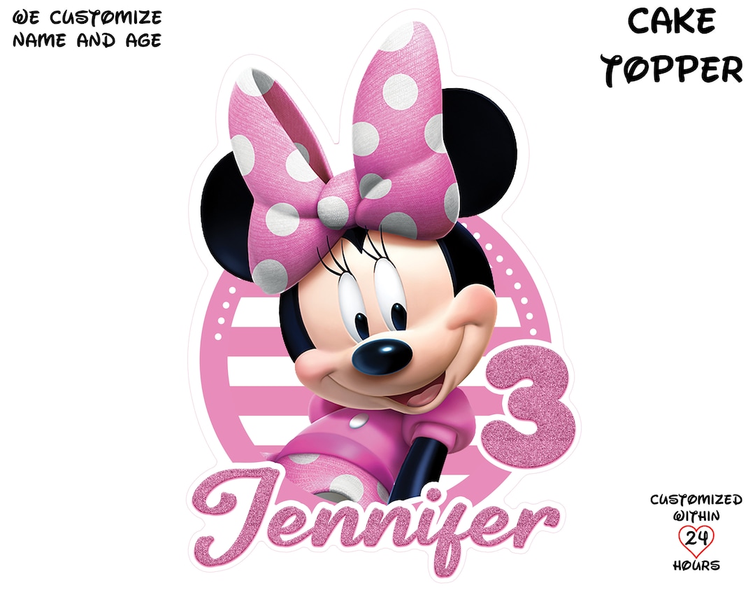 Personalized Minnie Mouse Cake Topper, Pink Minnie Birthday Cake Topper ...