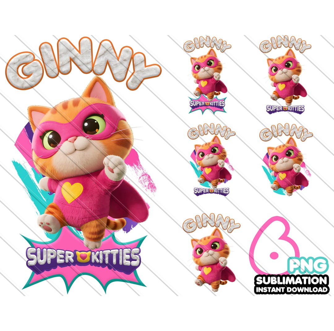 Super Kitties Ginny PNG Bundle - 6 Cute Digital Clipart Images - Cat ...