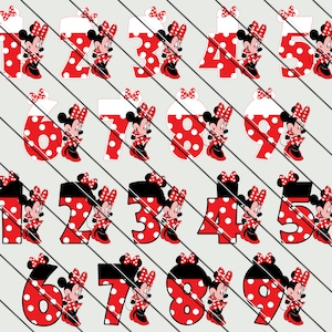 Minnie Mouse Numbers SVG, PNG: Red Birthday Clipart (digital Download ...