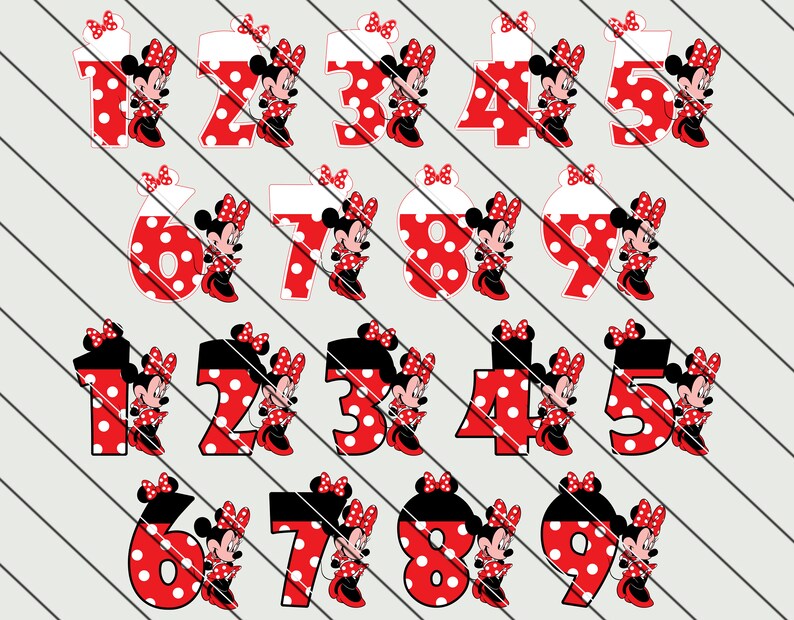 Minnie Mouse Numbers SVG, PNG: Red Birthday Clipart (digital Download ...