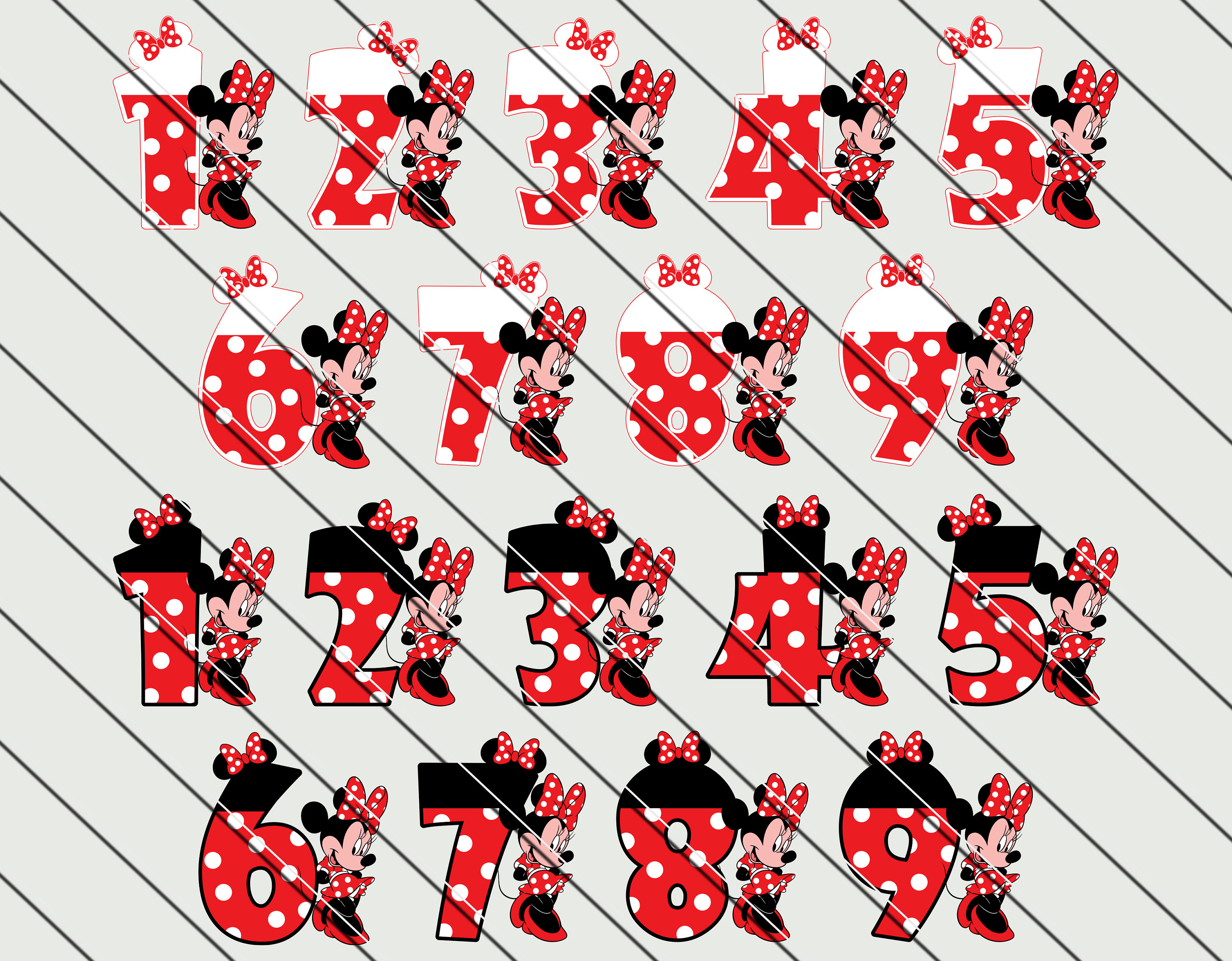 Minnie Mouse Numbers SVG, PNG: Red Birthday Clipart (digital Download ...