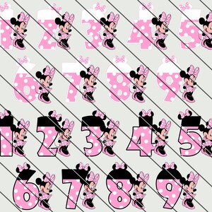 Minnie Mouse Numbers SVG, PNG: Pink Birthday Clipart (digital Download ...