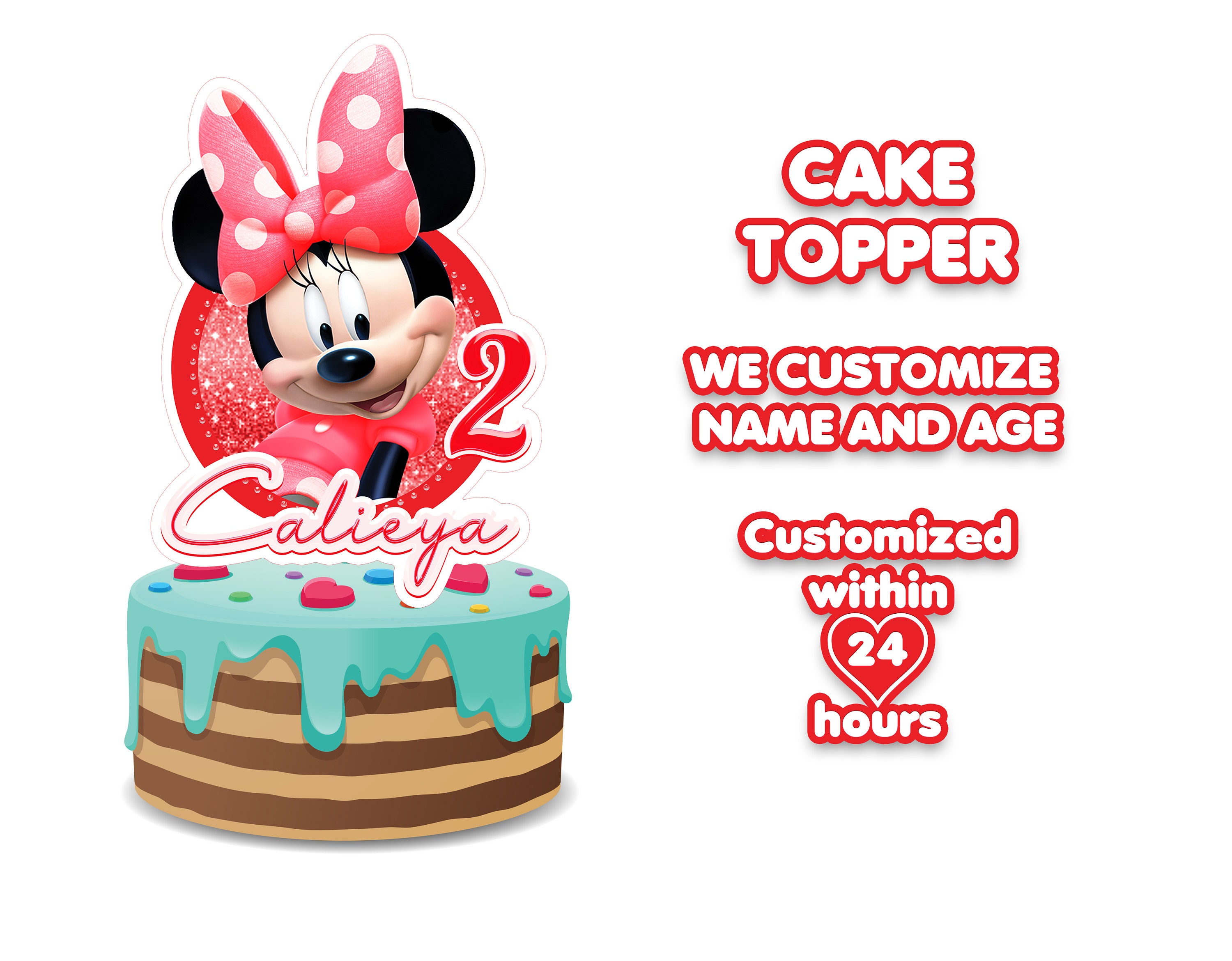 Personalized Minnie Mouse Cake Topper Red Minnie Birthday - Etsy