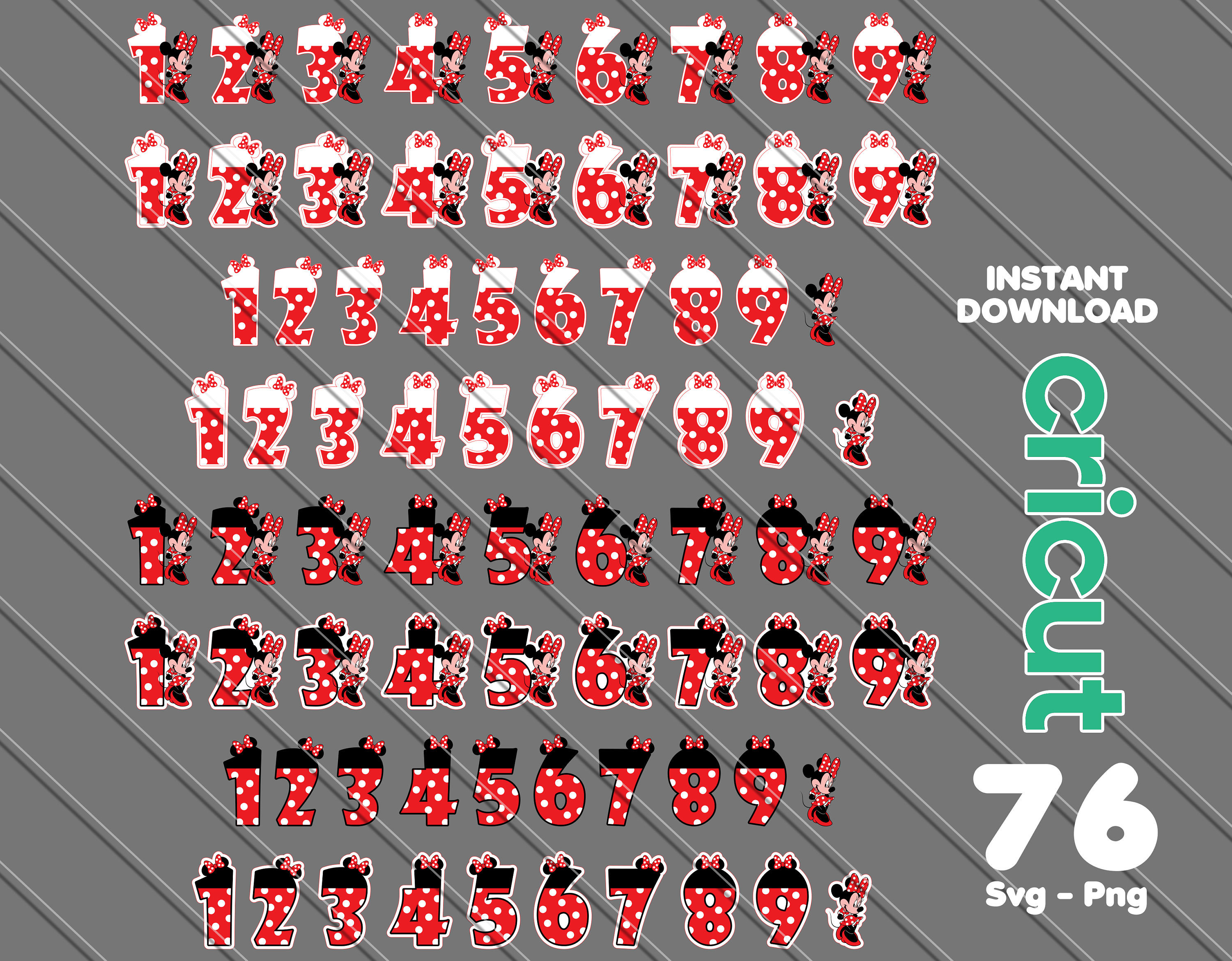 Minnie Mouse Numbers SVG, PNG: Red Birthday Clipart (digital Download ...